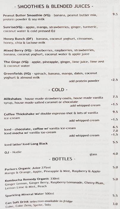 Menu at Two Farm Girls cafe, Aspendale