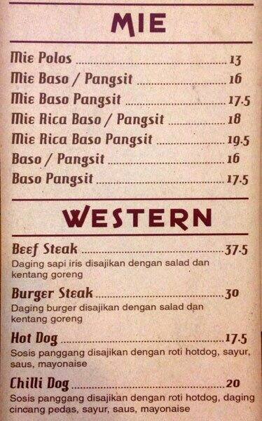 Menu at Kedai Be Em cafe, Bandung