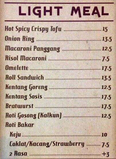 Menu at Kedai Be Em cafe, Bandung