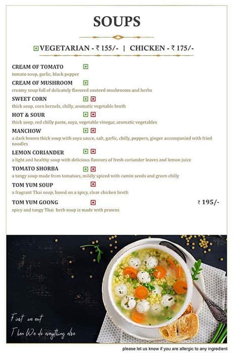 Menu of King's Club, Nagarbhavi, Bangalore