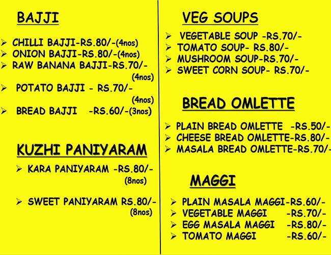 Menu of Hungry Bites, West Mambalam, Chennai