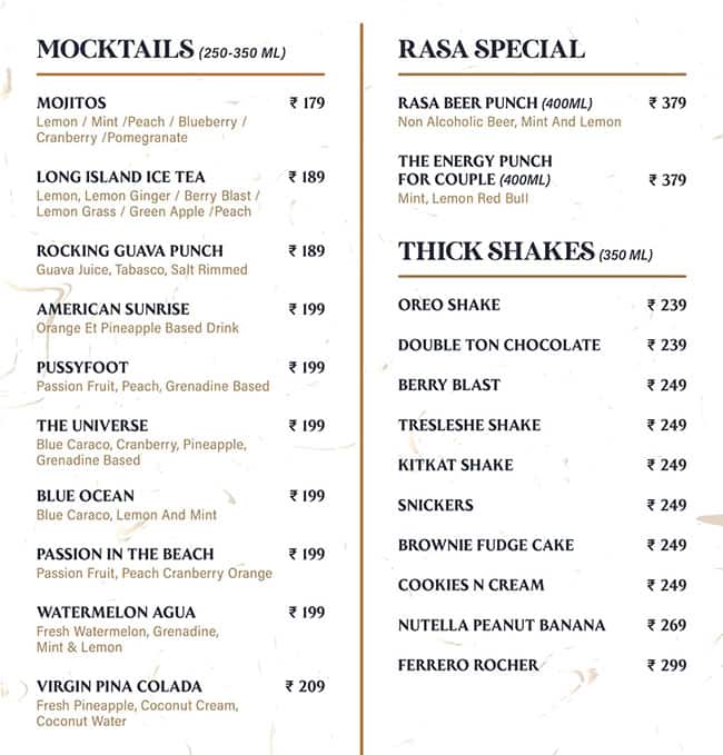 Menu at rasa restro cafe & rooftop, Ahmedabad