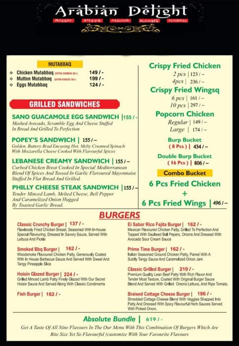 Menu of Arabian Delight, Tolichowki, Hyderabad
