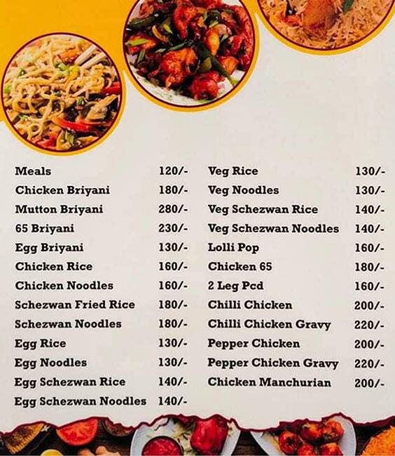 Menu of VBS Restaurant, GST Road, Chennai