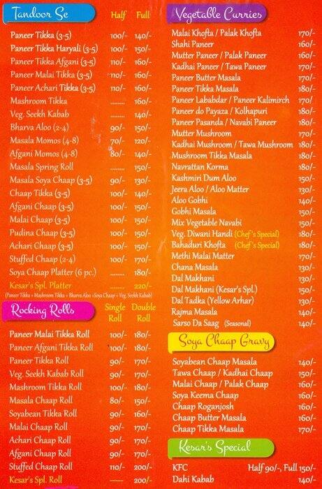 Kesar Menu, Menu for Kesar, Pitampura, New Delhi - Zomato