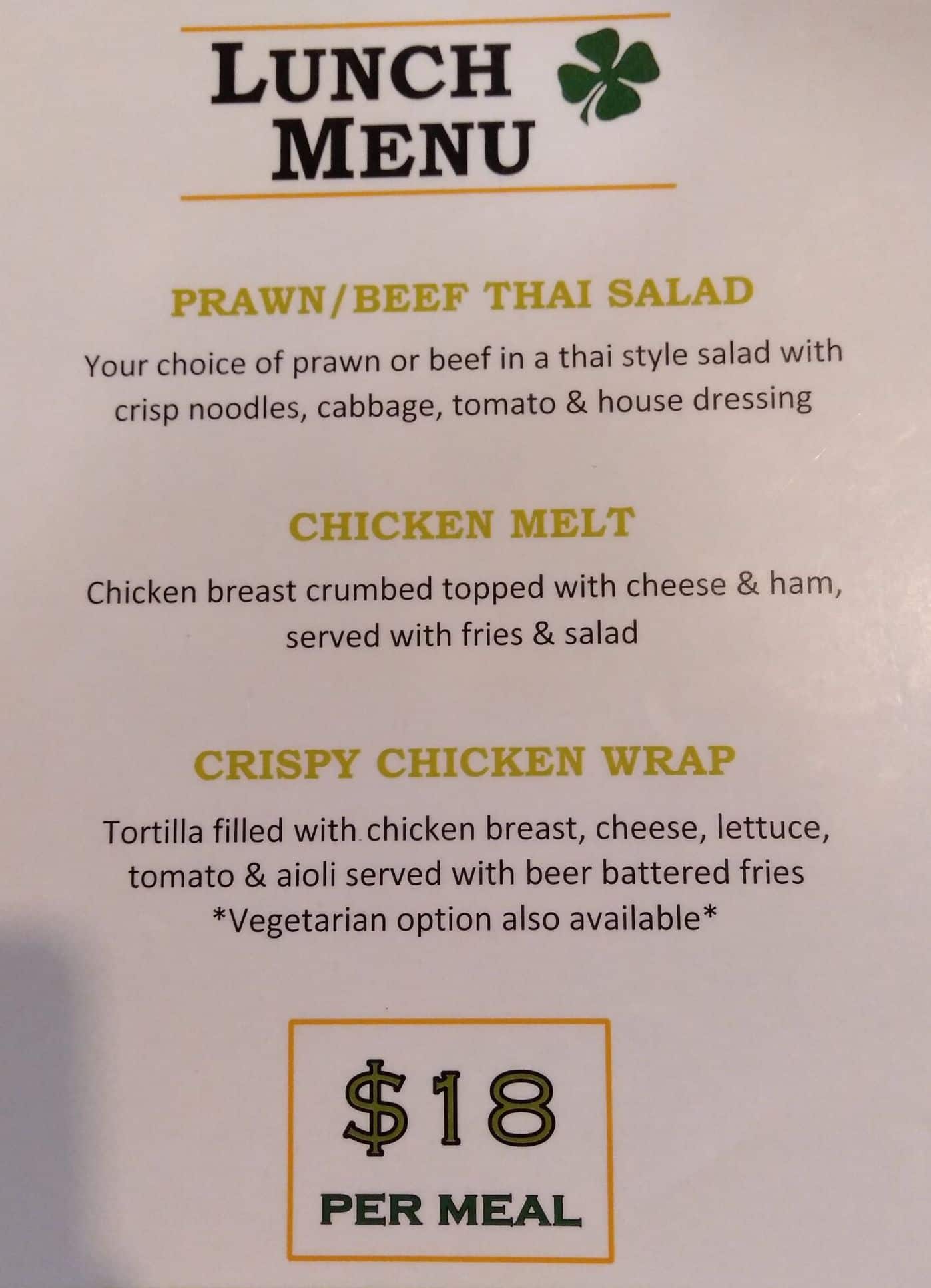 Menu at Barrel Inn, Auckland