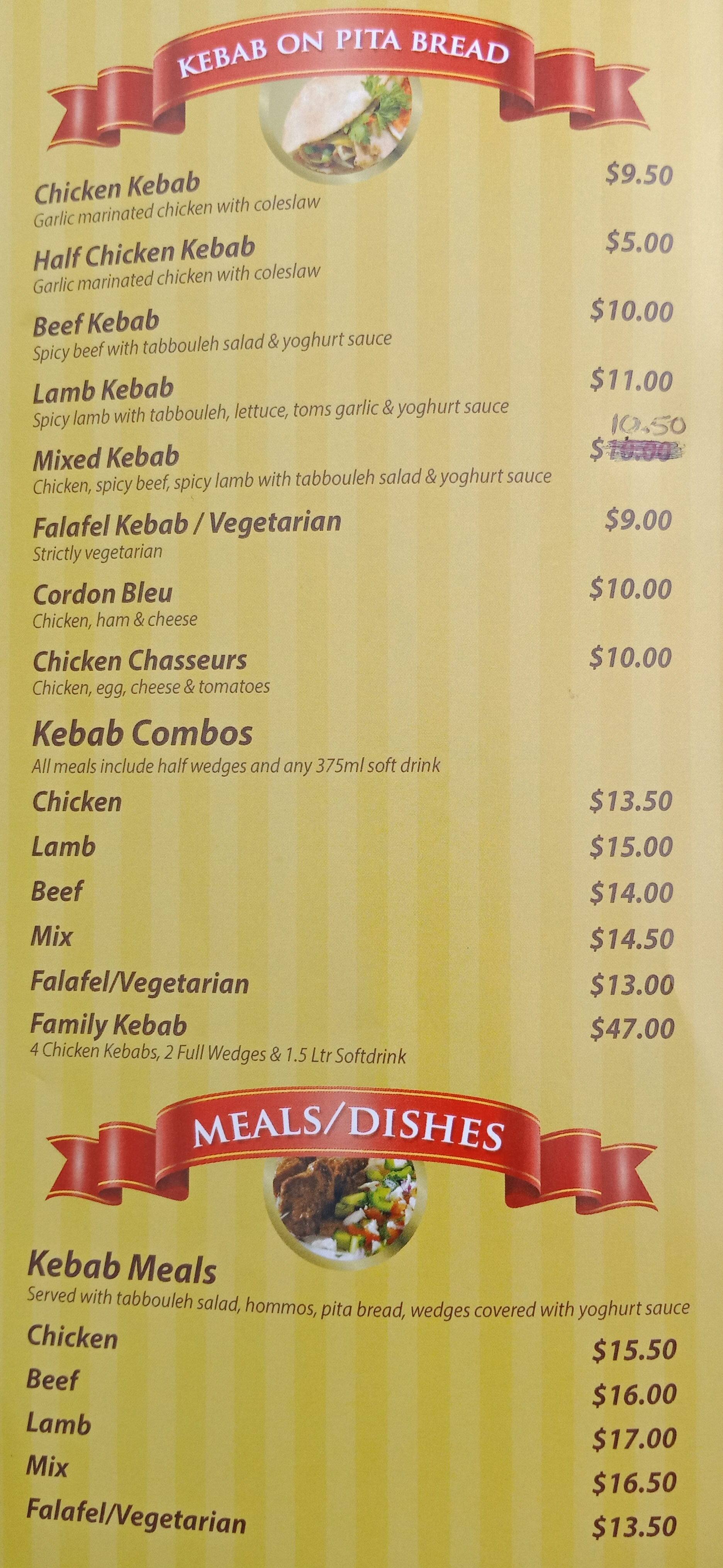 Menu at Ezmeralda's Cafe, Papakura, 23 Broadway