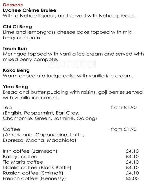 Menu at Dragon I restaurant, Glasgow