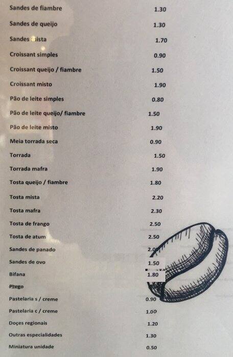 Menu at Pastelaria Gold Café, Lisbon
