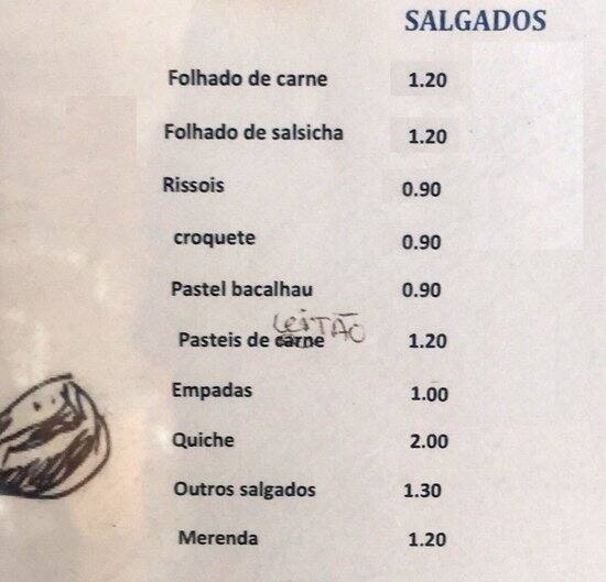 Menu at Pastelaria Gold Café, Lisbon