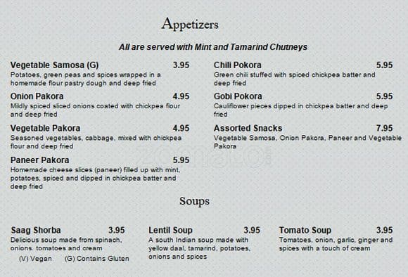 Menu at Bombay House restaurant, Bellevue