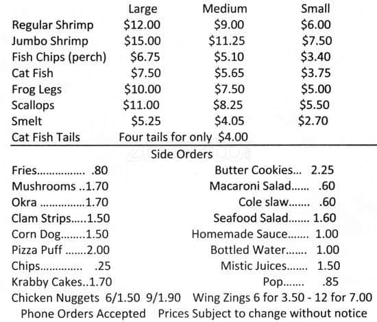 Menu at Captain B's Shrimp House II restaurant, Villa Park, 231 W North Ave
