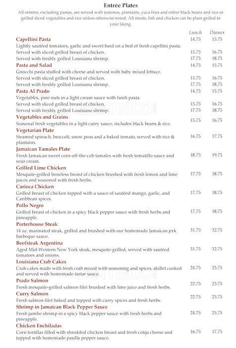 Menu at Prado restaurant, Los Angeles