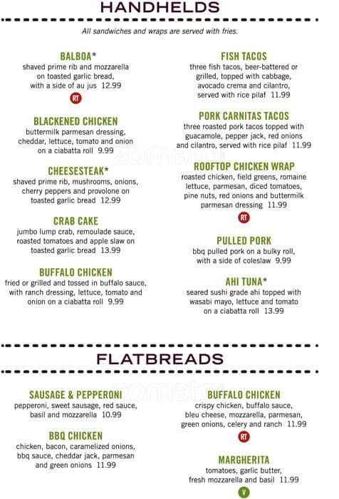Menu at Rooftop 210 pub & bar, Charlotte