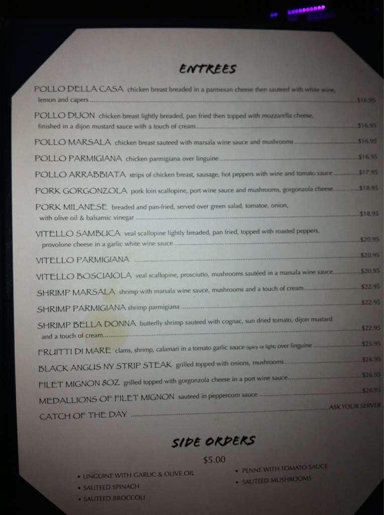 Menu at Sambuca Grille restaurant, Scranton