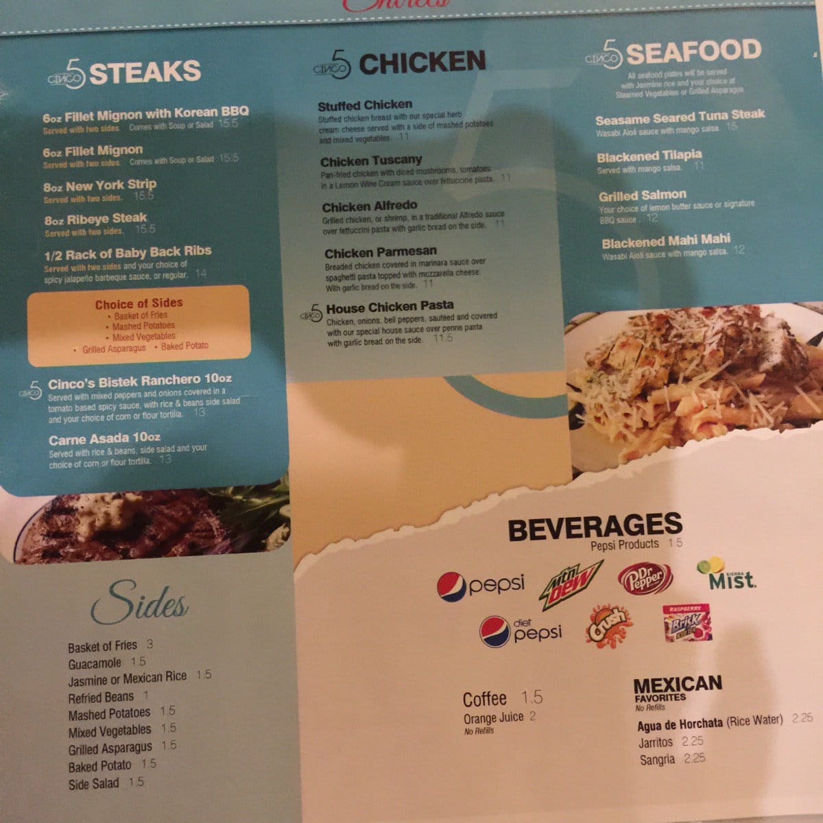 Menu at Cinco 5 International restaurant, South Bend