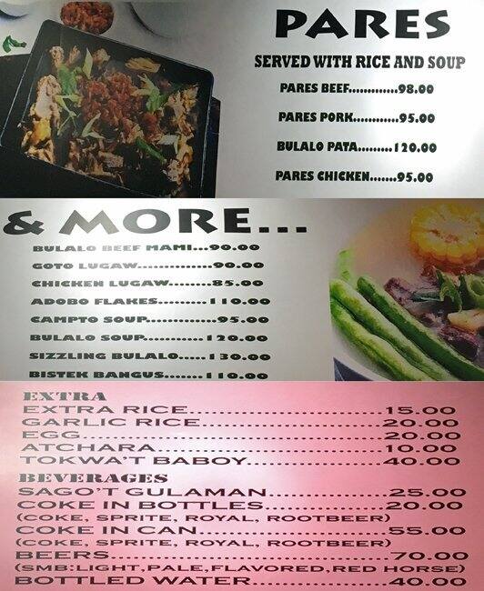 Pares & More Menu, Menu for Pares & More, San Antonio, Makati City ...