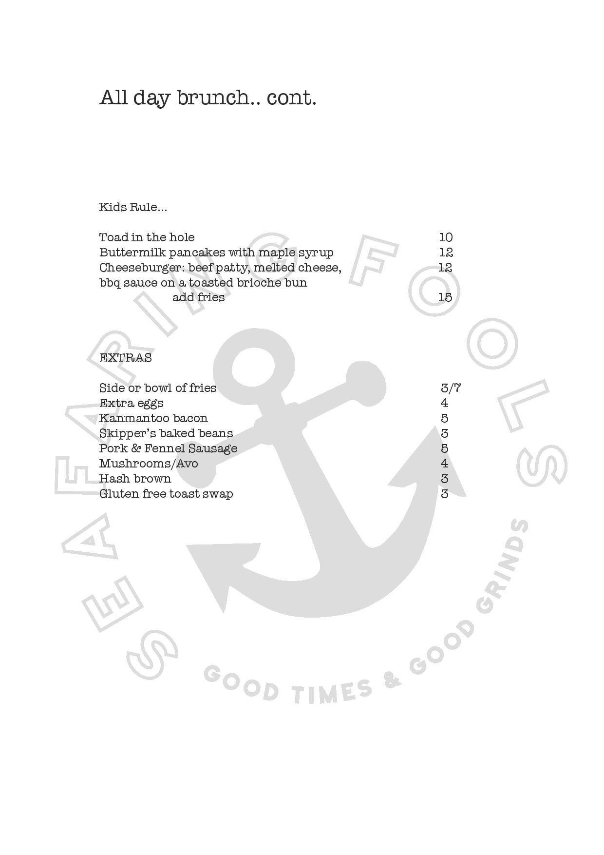 Menu at Seafaring Fools pub & bar, Glenelg South