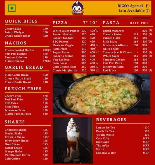 Menu of Go Rigo Go, Salunkhe Vihar Road, Pune