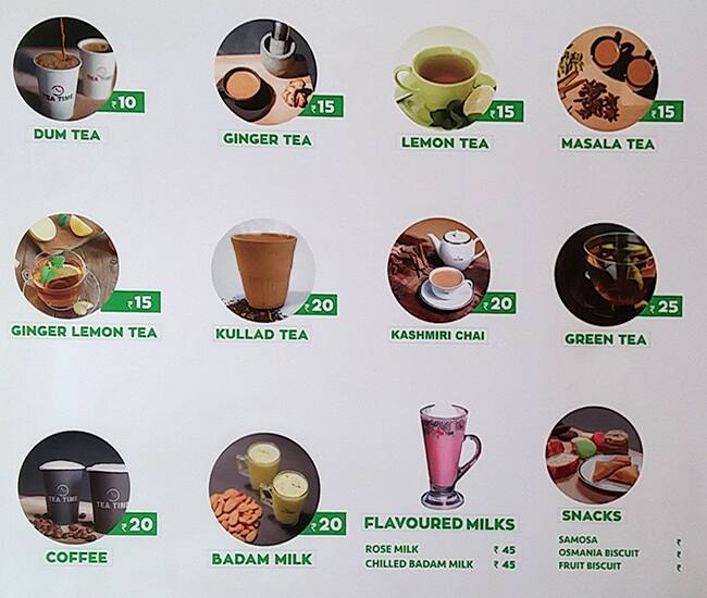 Menu of Tea Time, Ashok Nagar, Chennai