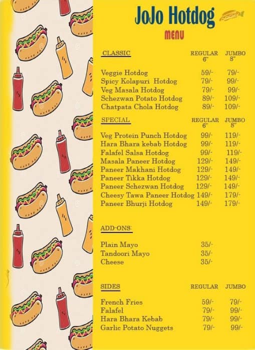 Menu of Jojo Hotdog, Bhayandar, Mumbai