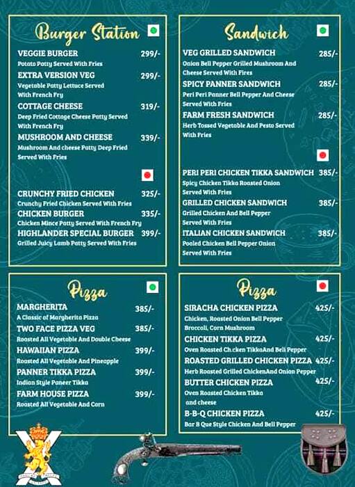 Menu at THE HIGHLANDERS, Amritsar