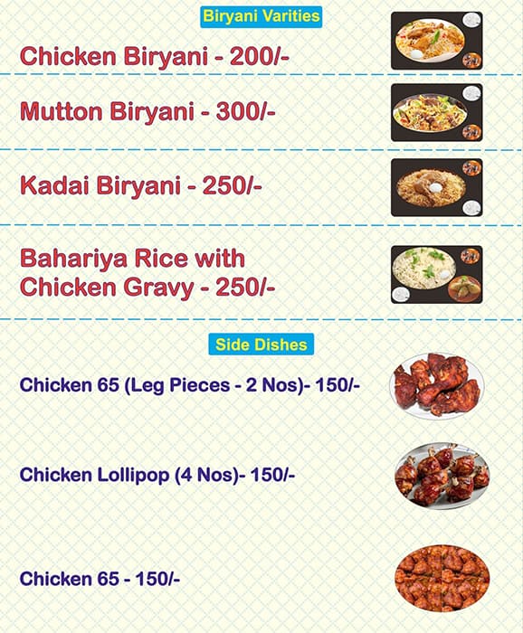 Menu of Bismillah Biryani, Maduravoyal, Chennai