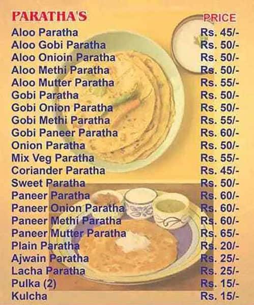Menu of The Paratha House, Alpha 2, Greater Noida