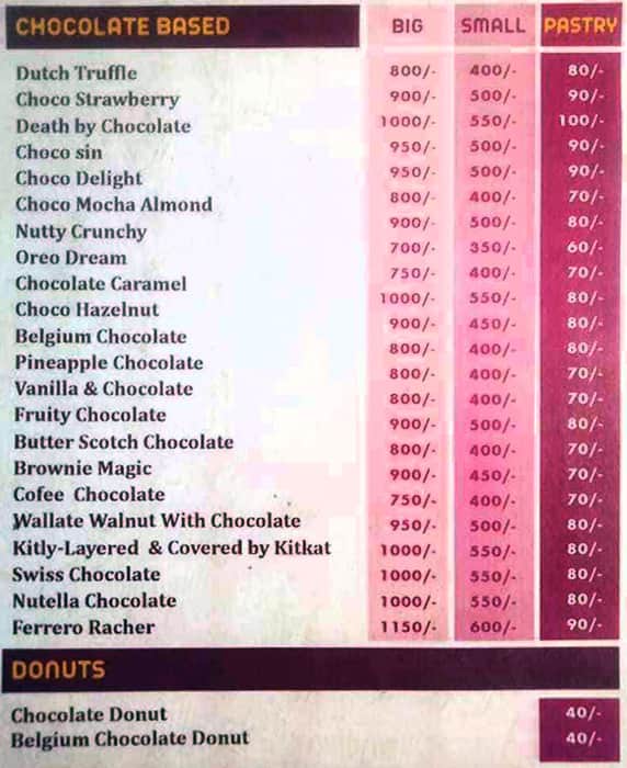Menu of Dream Cake, Ghodbunder Road, Thane
