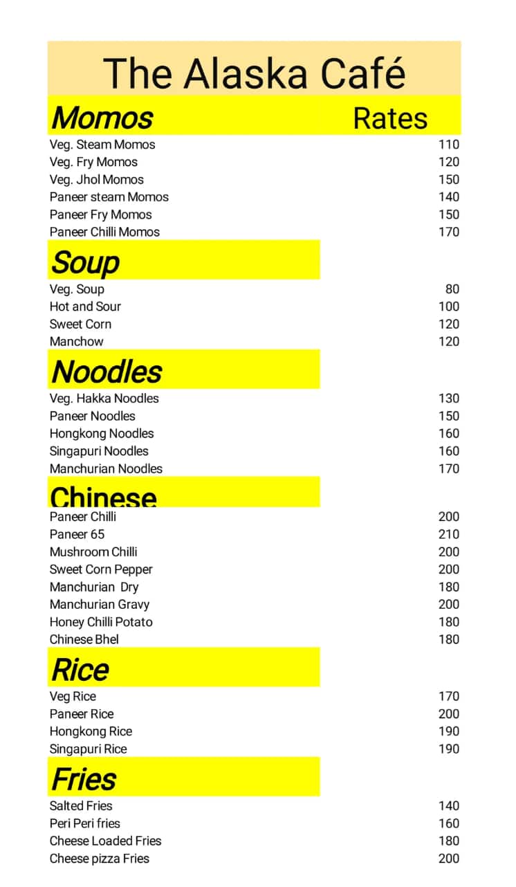 Menu of Alaska Cafe, Vaishali Nagar, Jaipur