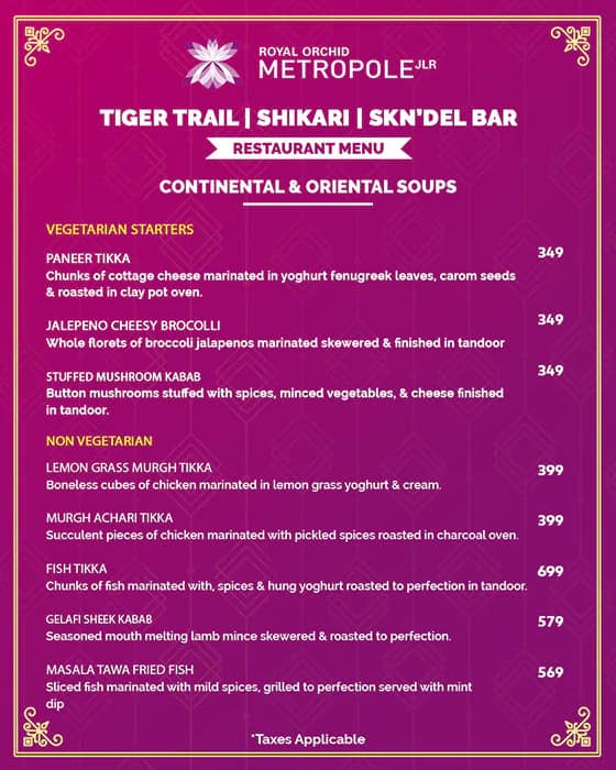 Menu of Shikari - Royal Orchid Metropole, Yadavgiri, Mysore