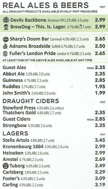 Menu at The Surrey Docks pub & bar, London