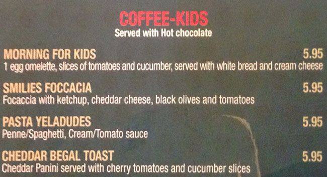 Menu at Caffeine cafe, London, 115 Golders Green Road
