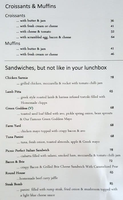 Menu at Lua A Baker's Cafe, Johannesburg