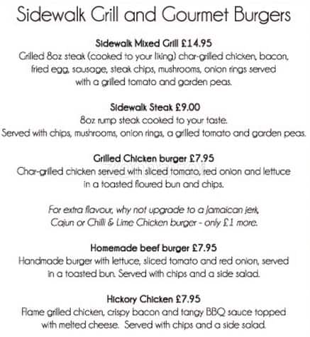 Menu at Sidewalk Bar, Birmingham