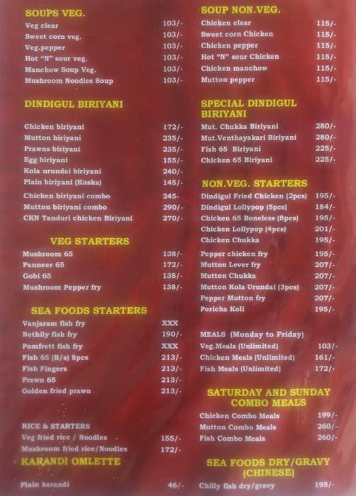 Menu at Biryani Kadai, Chennai, 4/29