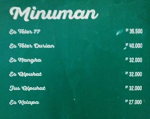 Menu at Es Teler 77 restaurant, Tangerang, Jalan Bintaro Utama Blok F2 No.2