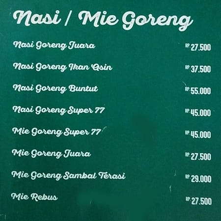 Menu at Es Teler 77 restaurant, Jakarta, Gandaria City