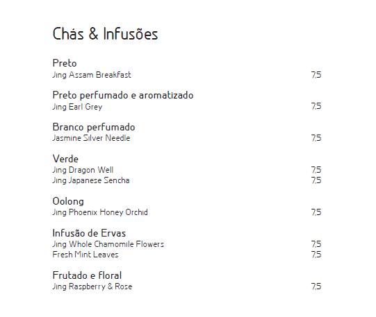 Menu at Alma restaurant, Lisbon, R. Anchieta 15