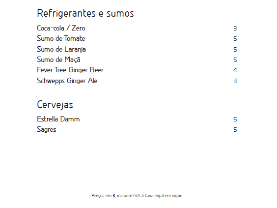 Menu at Alma restaurant, Lisbon, R. Anchieta 15