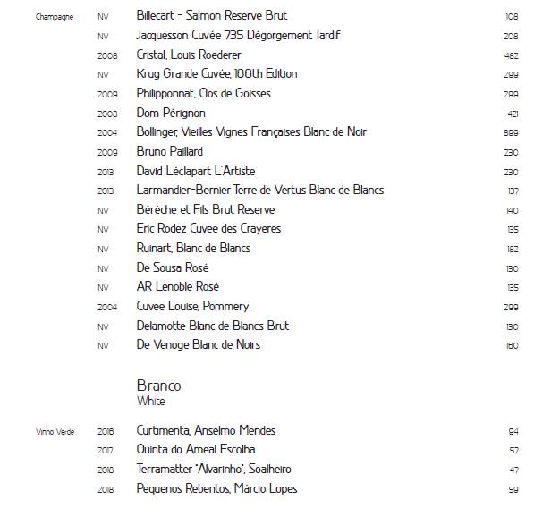 Menu at Alma restaurant, Lisbon, R. Anchieta 15