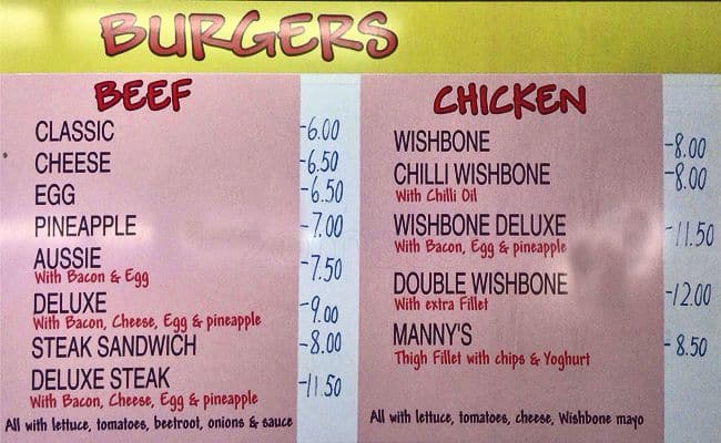 Menu at Mortdale Wishbone Chickens fast food, Mortdale