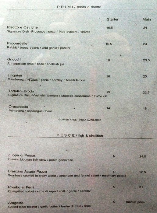 Menu at The Unicorn Restaurant, Dublin
