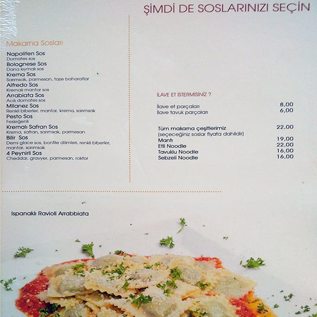 Menu at Bilir Cafe, Istanbul, Uskudar Cd.