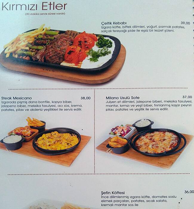 Menu at Bilir Cafe, Istanbul, Uskudar Cd.
