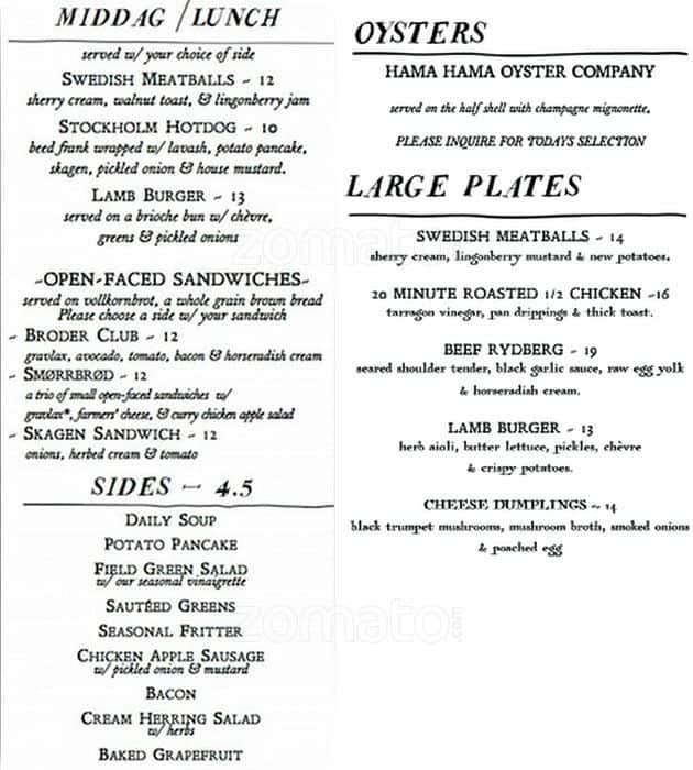 Menu at Broder Café restaurant, Portland, SE Clinton St