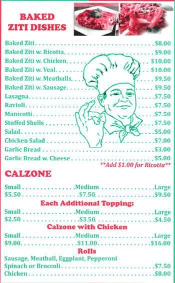Menu at Italiana Cremosa pizzeria, New York City