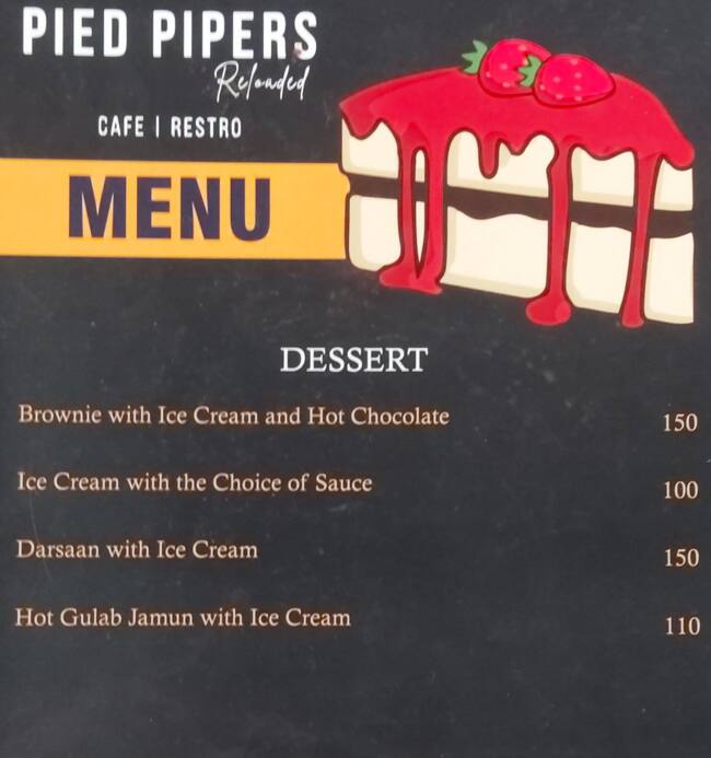 Menu at Pied Pipers Cafe, Kolkata