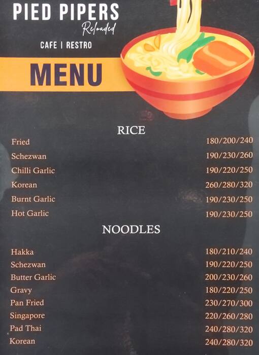 Menu at Pied Pipers Cafe, Kolkata