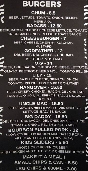Menu at Badass Burgers, Fish and Chips restaurant, Darley